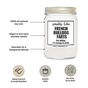 You Nique Designs French Bulldog Candle, 8 Oz, French Bulldog, Frenchie Dad Gifts for Men Women, French Bull Dog Candle, White All Natural Soy Vegan Aromatherapy Candles (Lavender & Vanilla)