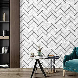 CHICHOME Peel and Stick Wallpaper Self Adhesive Removable Geometric Wallpaper 17.7''x100'' Black and White Modern Vinyl Stripe Brick Wallpaper Decorative Wall Covering for Bedroom Backsplash