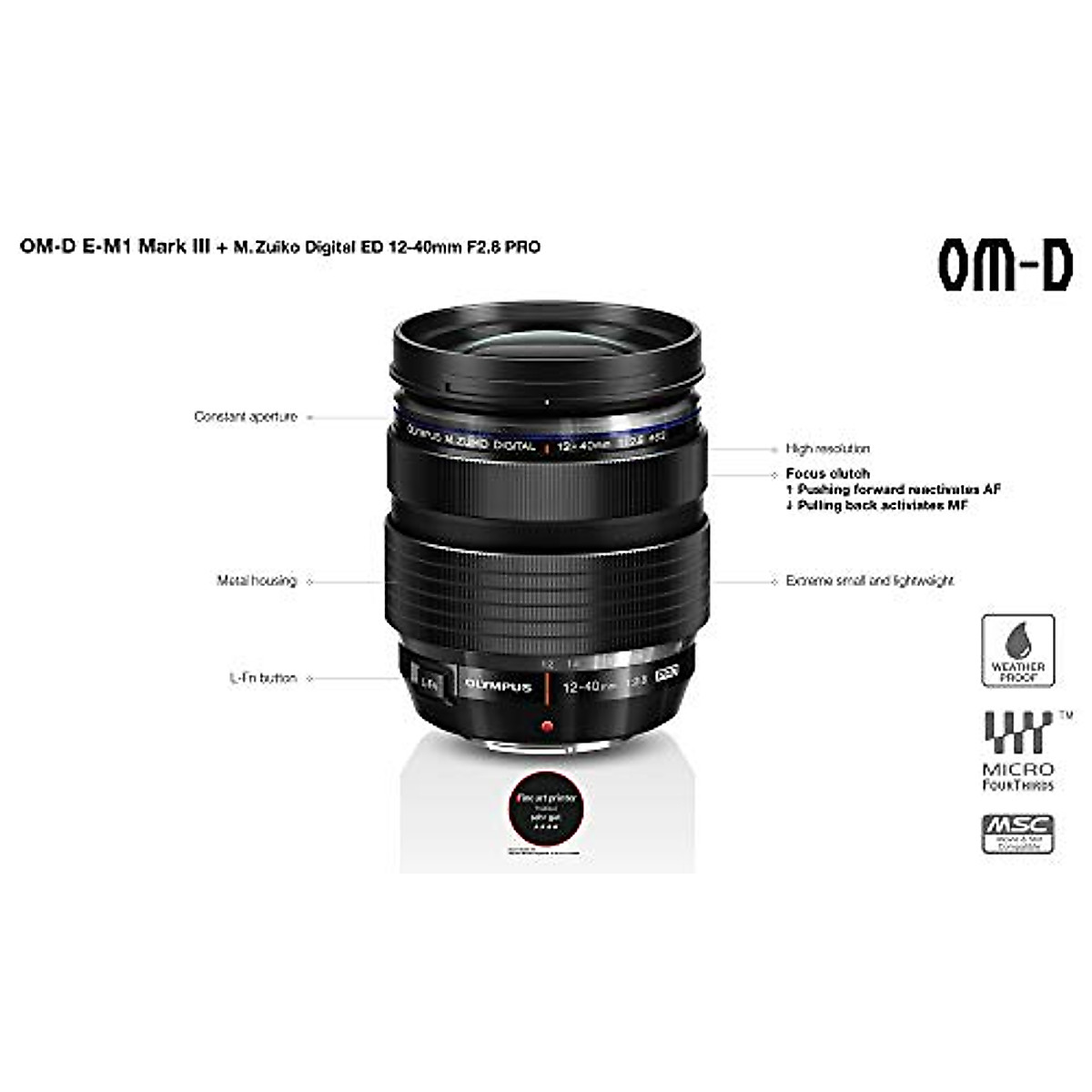 Olympus OM-D E-M1 Mark III Black Body with M.Zuiko Digital ED 12-40mm F2.8 PRO Lens (International Model)