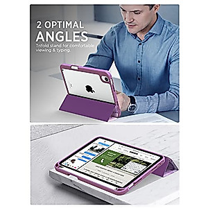 MoKo Case Fit New iPad Mini 6 Case with Pencil Holder (6th Gen 8.3 inch 2021), Soft TPU Frame Hard PC Clear Transparent Back Shell Smart Cover for iPad Mini 6 2021, Auto Wake/Sleep, Marble Gold Purple