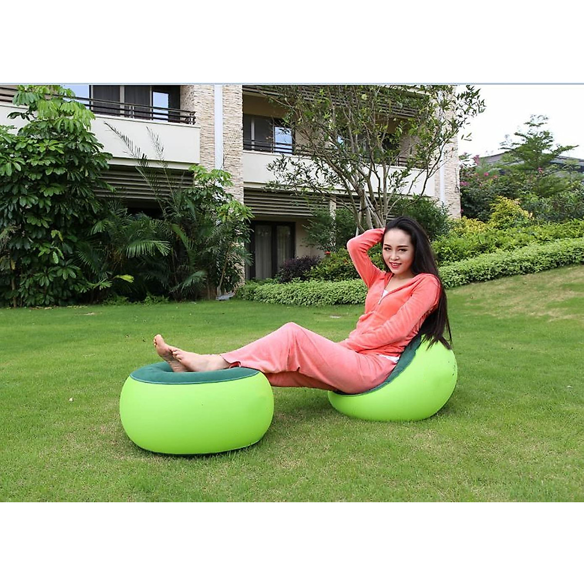 Berocia Portable Outdoor Inflatable Stool Round Air Chair Footrest Cushion for Home Office Travel Patio Garden Yoga Camping 22 inch Diameter Flocking Surface