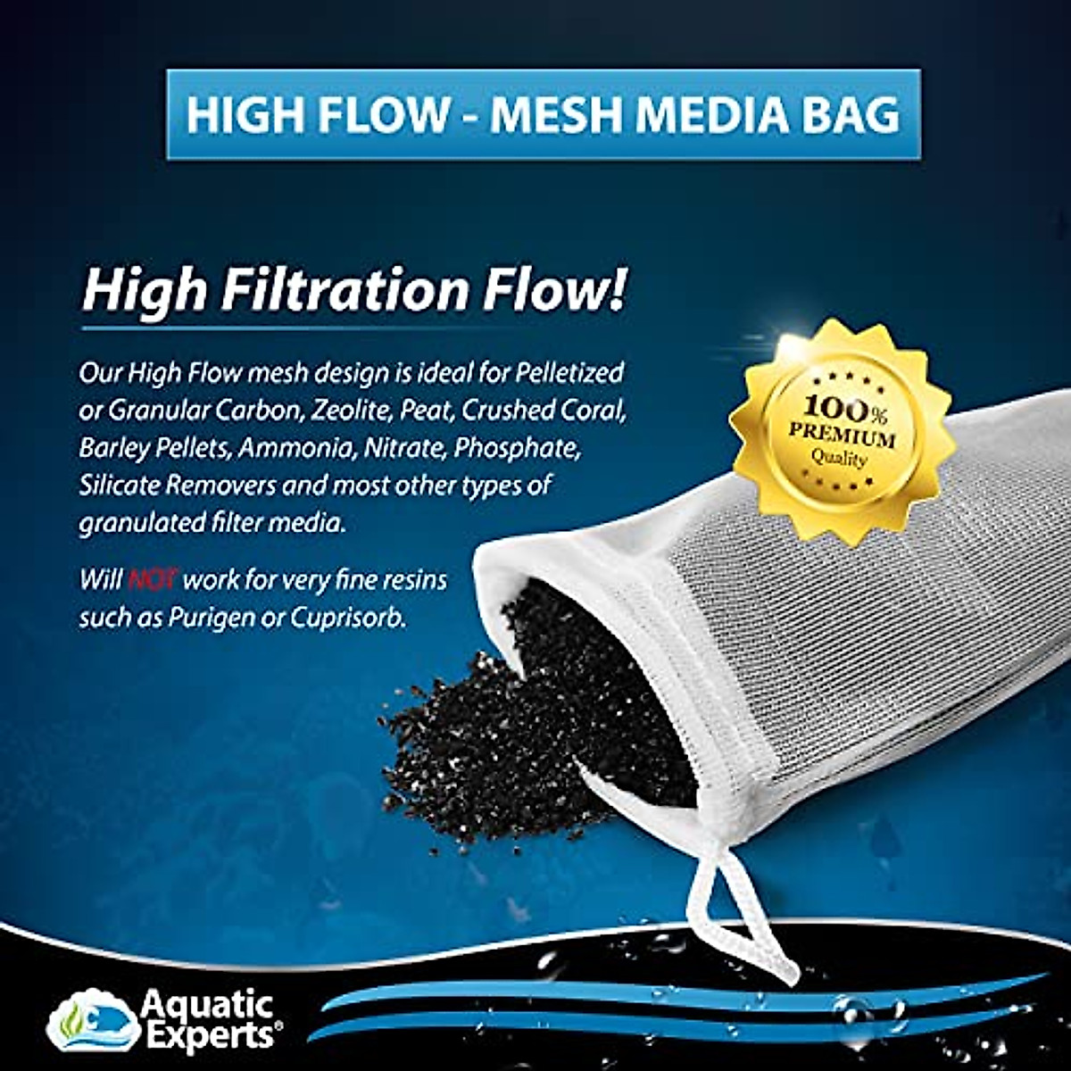 Aquatic Experts High Flow Mesh Filter Media Bags - Aquatic Bags for Filter Media (High Flow, 3" x 8" - 4 Pack)