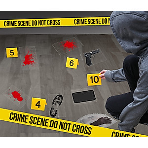 Crime Scene Decorations Kit, Crime Mystery Dinner Party Game Supplies, Includes Crime Scene Tape, 25 Yellow Evidence Markers, 25 Crime Object Cards