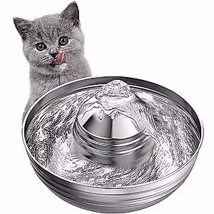 Cat Water Fountain All Stainless Steel,710z/2.1L Large Capacity,Round Design,Quiet Design,Visible Water Level,360° Automatic Cat Water Dispenser Easy Assemble and Clean,Supply Water Even Power Off