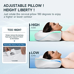Zibroges Cervical Memory Foam Pillow for Neck Shoulder Pain Relief Sleeping Supports Your Head, Ergonomic Orthopedic Contoured Cooling Bed Pillow for Side, Back and Stomach Sleepers