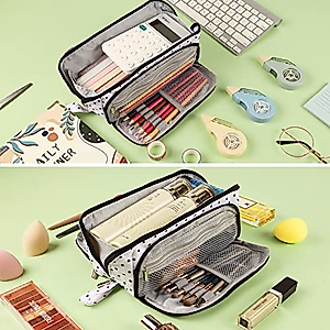 EOOUT Big Capacity Pencil Case Pencil Pouch Pen Bag Cute Aesthetic Organized Pen Case for School Stationery and Travel Cosmetics Storage (Black Dot)