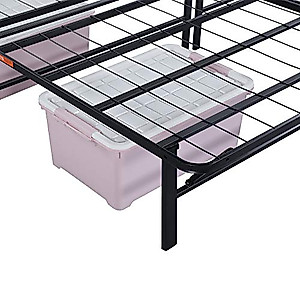 Olee Sleep 14 Inch Foldable Dura Metal Platform Bed Frame, Full Size, Comfort Base Bed Frame, Height for Under-Bed Storage, Black