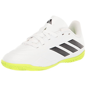 adidas Copa Pure.4 Indoor Sneaker, White/Core Black/Lucid Lemon, 2 US Unisex Little Kid