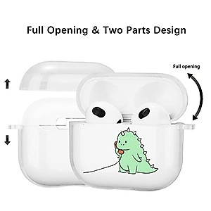 Cute Green Dinosaur Designed for AirPods Pro 2019 / AirPods Pro 2nd 2022 Case Cover, Transparent Soft TPU Shockproof Clear Cover with Keychain Kawaii Animal Compatible Apple AirPod Pro for Women Girls