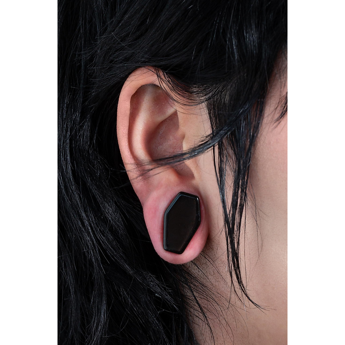 Pierced Owl Natural Obsidian Stone Black Coffin Shaped Double Flared Plug Gauges, Sold as a Pair (25mm (1"))