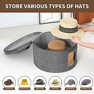 Qozary Reinforced Hat Storage Box - Hat Organizer for Women & Men Storage, Cowboy Hat Box with Support Panels, Hat Travel Case for Baseball Caps, Straw Hats - Keep Dust Off Your Hats