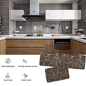 rocxemly Coffee Kitchen Mat Set of 2 Kitchen Rug Sets 17 inches x48 inches +17 inches x24 inches Comfort Standing Mats Waterproof Stain Resistance Non Slip Kitchen Carpet