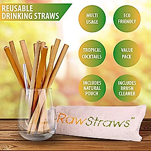 Organic Bamboo Straws Reusable - 14 Pack Eco Friendly Biodegradable Non Plastic Wood Drinking Straw (14 PACK)