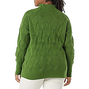 Amazon Essentials Women's Winter Sweater, Soft Touch Funnel Neck Cable Knit, Green, Medium