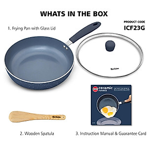 HAWKINS Ceramic Nonstick Frying Pan, 24 cm Diameter, Induction Fry Pan with Glass Lid, Granite Omlette Egg Pan, Fish Pan (ICF24G)