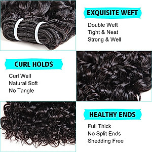 Malaysian Water Wave Bundles with Closure 12A Bundles Human Hair Ocean Wave Wet & Wavy Human Hair Bundles with Lace Closure 100% Human Hair Extensions Remy Hair Bundles (8 8 8+8inch)