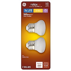 GE Relax 2-Pack 25 W Equivalent Dimmable Warm White R14 LED Light Fixture Light Bulb