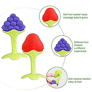 Baby Teething Toys, 3 PCS Teethers Set for 0-6, 3-6 Months & 6-12 Months, Baby Essentials, Infant Toys, Baby Chew Toys Set Food Grade Silicone, Bear Shape Teething Toy Fruit Shape Teether Set
