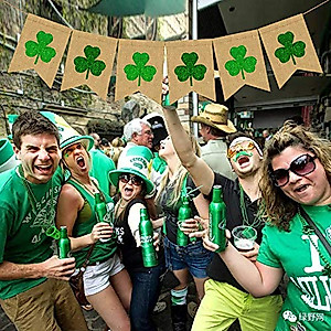 Glitter St Patricks Day Banner For Mantle - Shamrock Garland Banner, NO DIY Shamrock Decorations Rustic Clover Green Irish Garland Banner for Home Office Decor