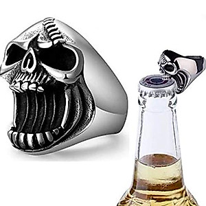 Yardwe Skull Bottle Opener Ring, Beer Bottle Opener Halloween Skull Rings, Gothic Biker Punk Surgical Bottle Opener for Men-9
