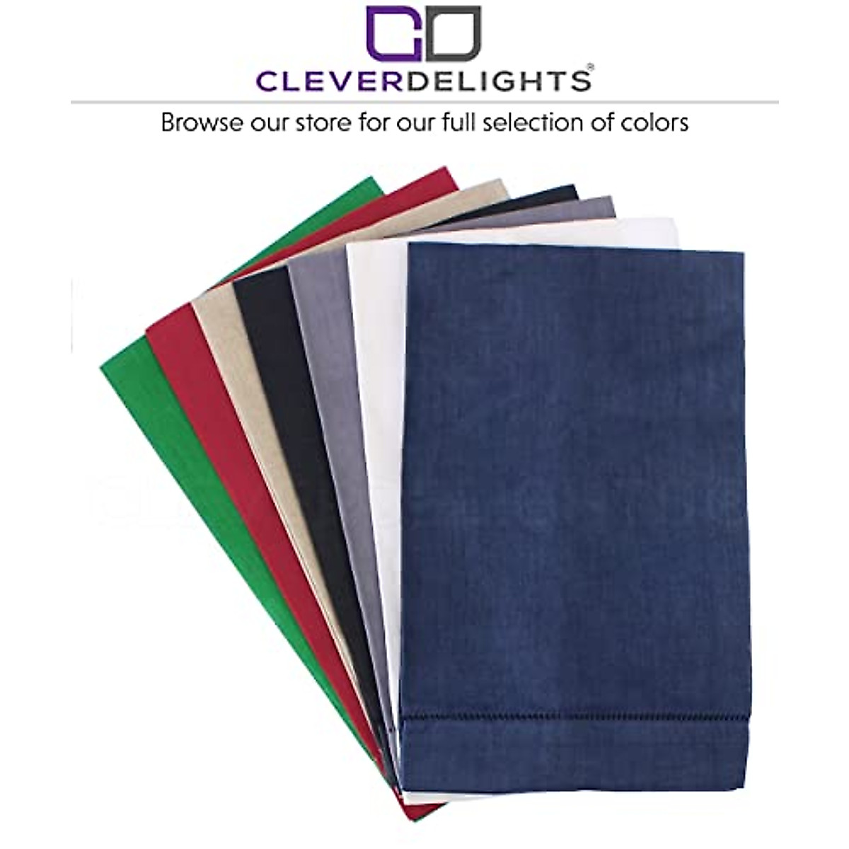 CleverDelights Slate Hemstitched Hand Towels - 6 Pack - 14" x 22" - 45/55 Cotton Linen Blend