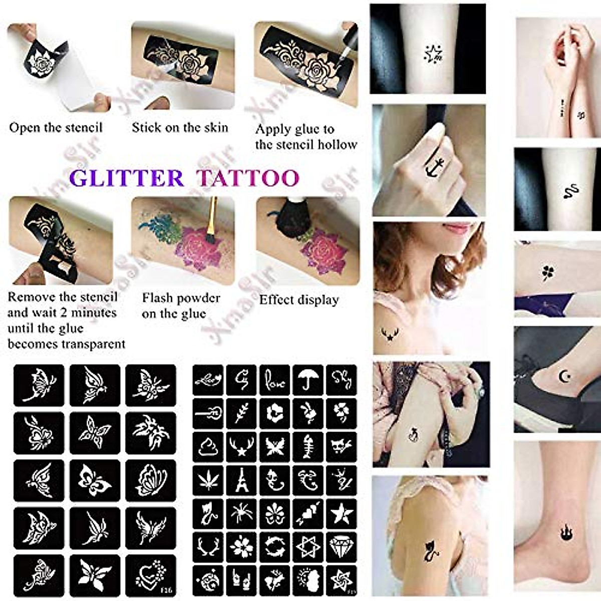 Xmasir Henna Tattoo Stencils Kit Pack of 22 Sheets, Temporary Tattoo Templates Indian Arabian Tattoo Sticker for Hands Body Art