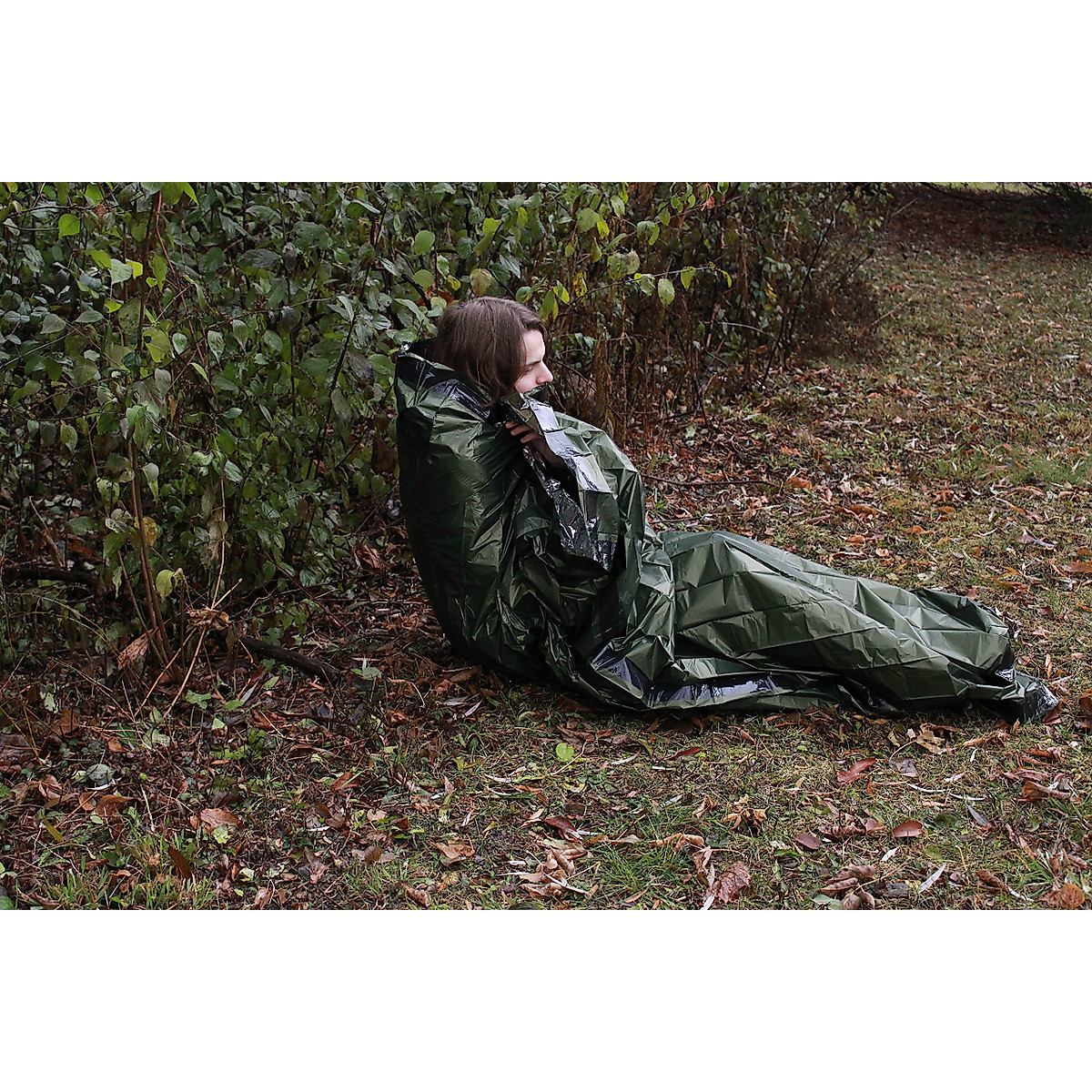 (Army Green) Emergency Sleeping Bag (+ FREE Emergency Blanket) - Lightweight, Waterproof Bivy Sack made with our Advanced Thermal Material + Nylon Carry Bag, Camping Gear & Bug Out Bags & Kits