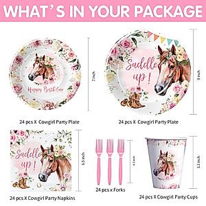 HIPVVILD Cowgirl Horse Party Decorations Tableware - Saddle Up Western Birthday Party Supplies, Paper Plate, Cup, Napkin, Fork, Wild West Cowgirl Birthday Baby Shower Decorations Dinnerware | Serve 24