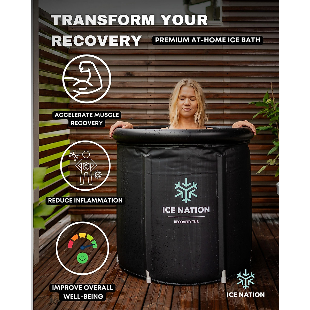 XL Ice Bath Tub, 100 Gallon Cold Plunge Tub, Portable Ice Bath Tub for Athletes, Cold Tub, Ice Tub, Ice Plunge Tub, Icebath