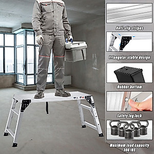 ORIENTOOLS Adjustable Work Platform Step Ladder,Portable Folding Aluminum Step Ladder,Scaffolding Platform of Capacity 330 LBS Heavy Duty,Adjustable Height 25 to 35 inches