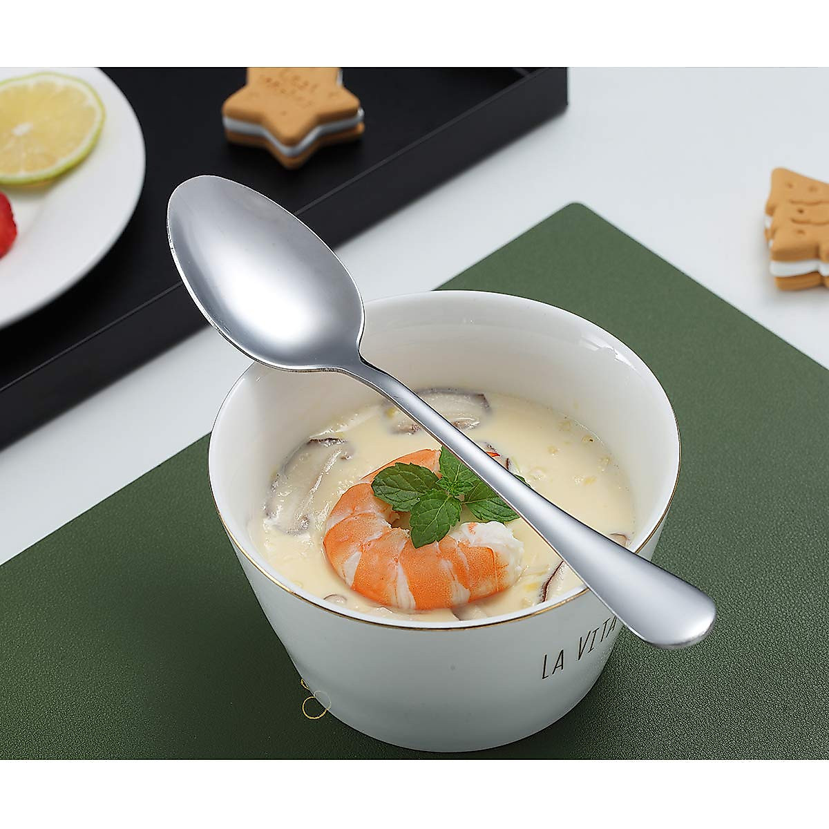 Teaspoons, Kyraton 6 Pieces 6.7" Stainless Steel Teaspoons, Dessert Spoon,Golden Teaspoon,Spoon Silverware Pack of 6