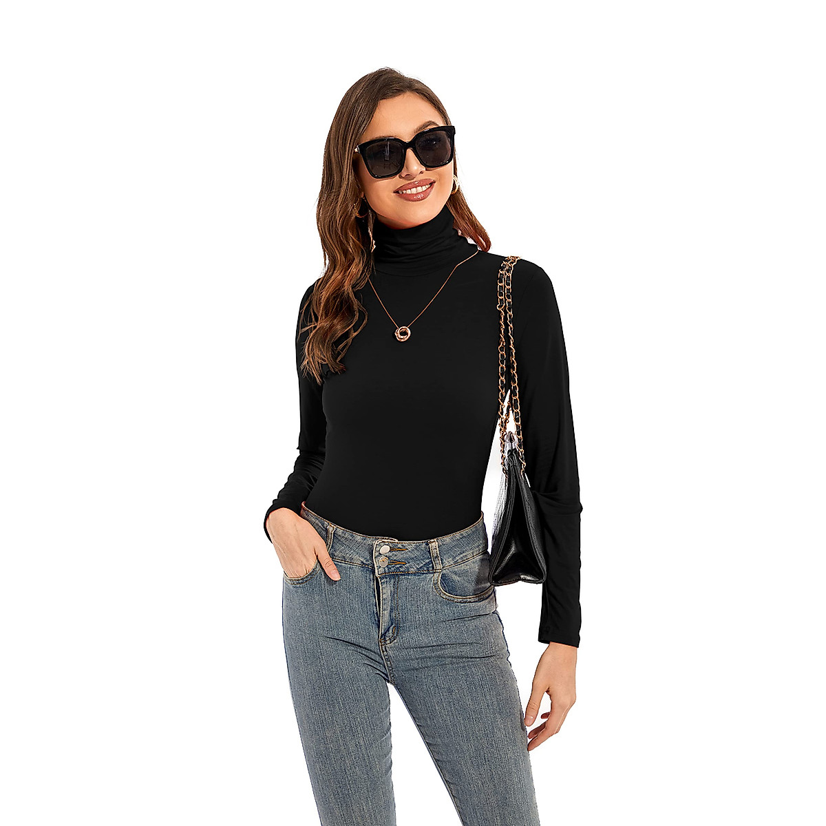 Anyeager Black Turtleneck for Women Dark Academia Clothing Turtle Neck Long Sleeves for Women Thermal Shirts for Women Medium