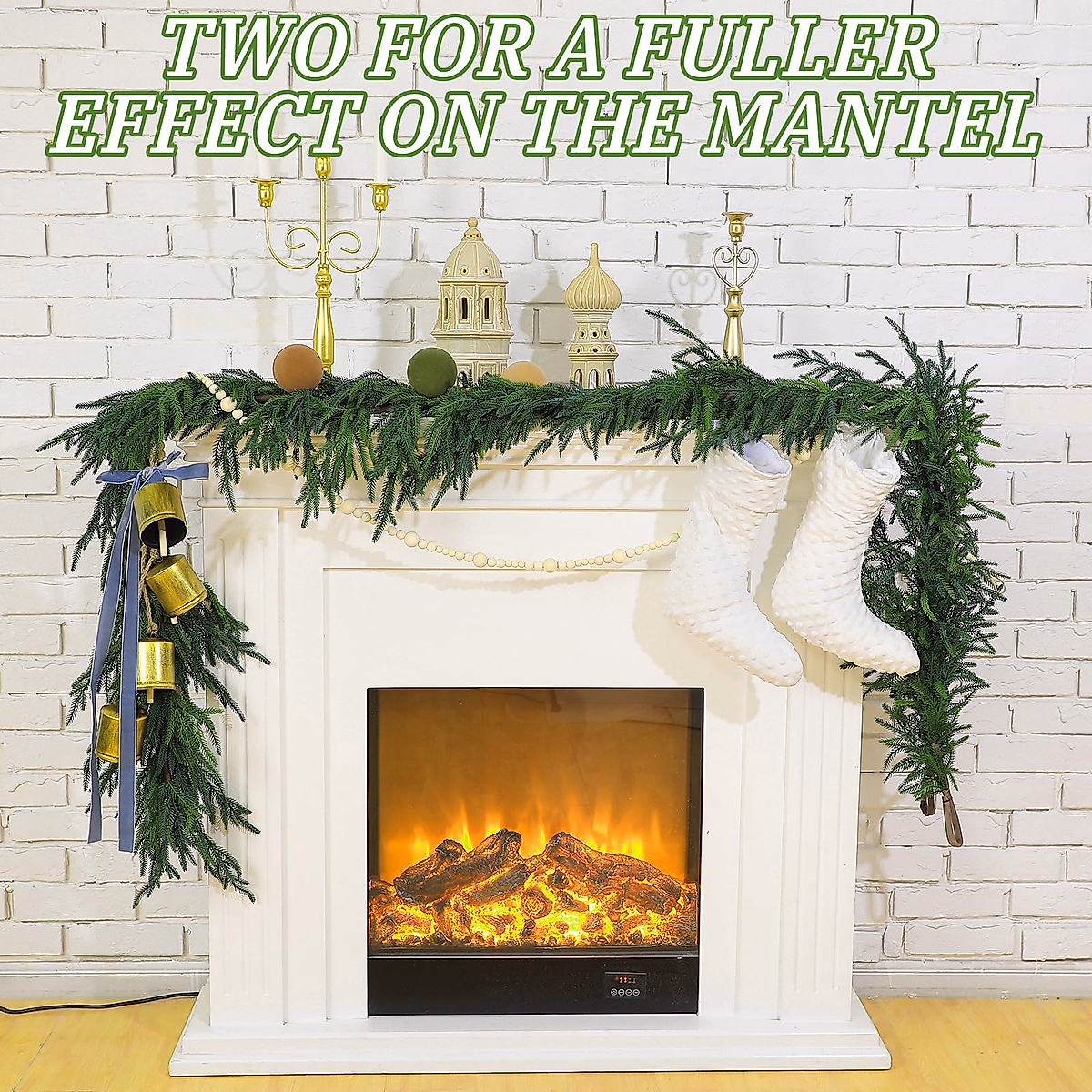 Jutom Christmas Garlands Norfolk Pine Garland Artificial Faux Greenery Garland for Holiday Indoor Mantle Decor (4 Pcs,6 Feet)