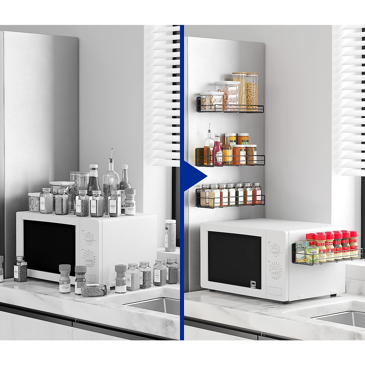 4 Pack Magnetic Spice Rack for Refrigerator, Next to Fridge Spice Organizer Magnetic Shelf for Small Apartment RV Kitchen Whiteboard Classroom Organization and Storage - Black