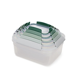 Joseph Joseph Nest Lock, 5 Piece Plastic Food Storage Container set with lids, Leak Proof, Airtight, Space Saving, Kitchen Storage - Sage Green