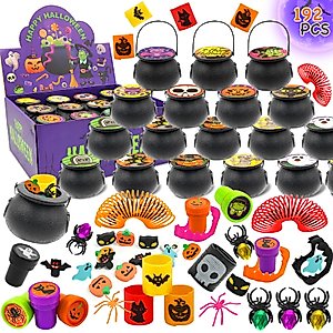 192 PCS Halloween Party Favors for Kids, 24 Pack Prefilled Small Plastic Witch Cauldron Halloween Toys in Bulk for Halloween Party School Classroom Prizes Trick or Treats Gifts
