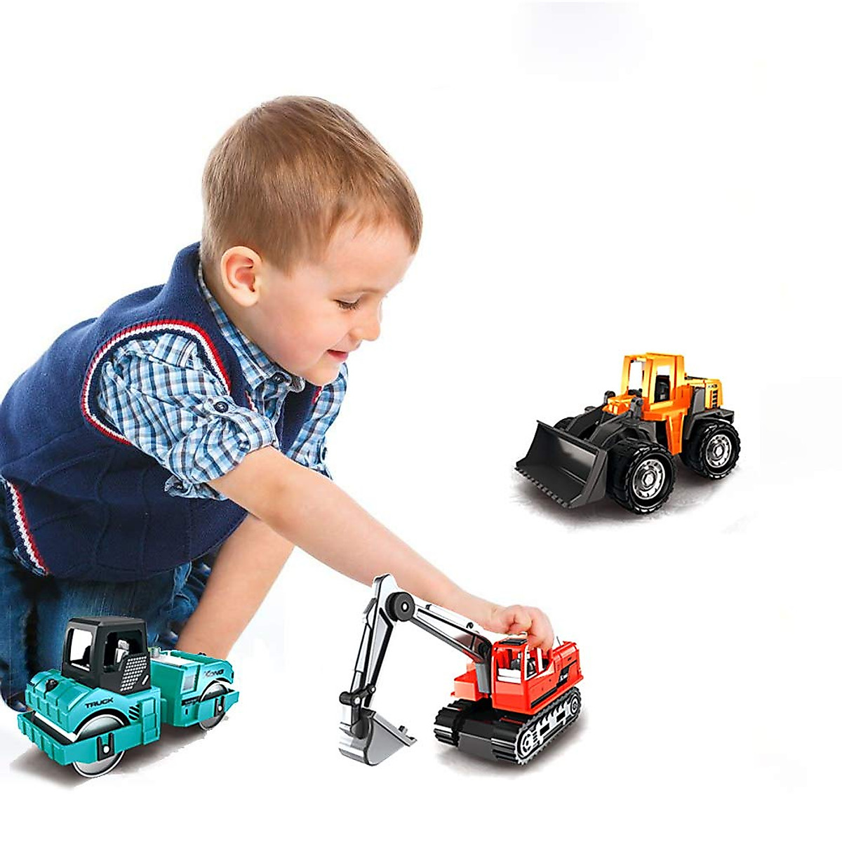 Odowalker Construction Trucks 6pcs Colorful Mini Assorted Construction Vehicles Alloy Diecast Car Sand Box Excavator Cement Dumper Bulldozer Forklift