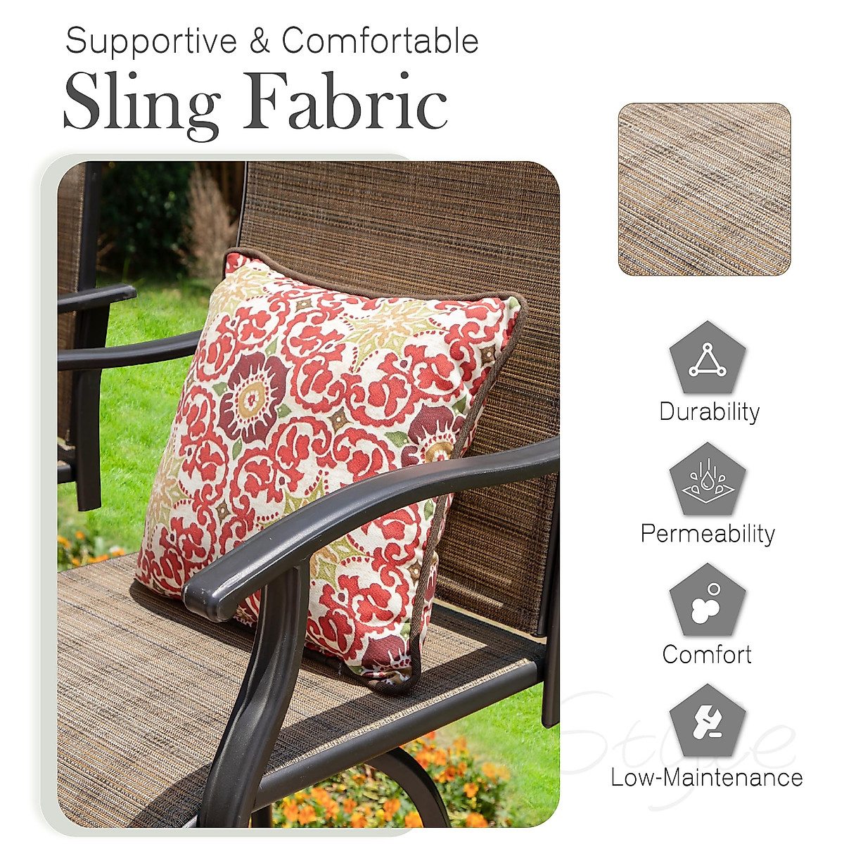 Sophia & William Patio Swivel Bar Stools Set of 4, Bar Height Patio Chair, High Top Patio Chairs, Supports 300 lbs (Brown Fabric)