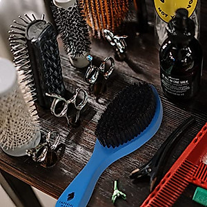 IMPERIAL MANE Medium Curved Brush for Men - 360 All-Purpose Boar Bristle Brush for Waves, Thin and Normal Hair Cultivating, Polishing (Blue)