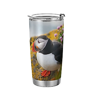 Yasala Tumbler Wild Flower Puffin Insulated Coffee Cup Beverage Container Office Travel Mug with Straw and Lid 20oz Holiday Back to School Gift