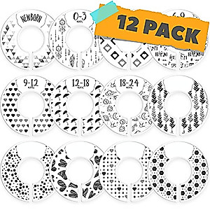 CORRURE Baby Closet Size Dividers - Complete Set of 12 Closet Dividers for Baby Clothes from Newborn to 24 Months - Best Nursery Closet Hanger Organizer for Baby Boy or Girl - Ideal Baby Gift (White)