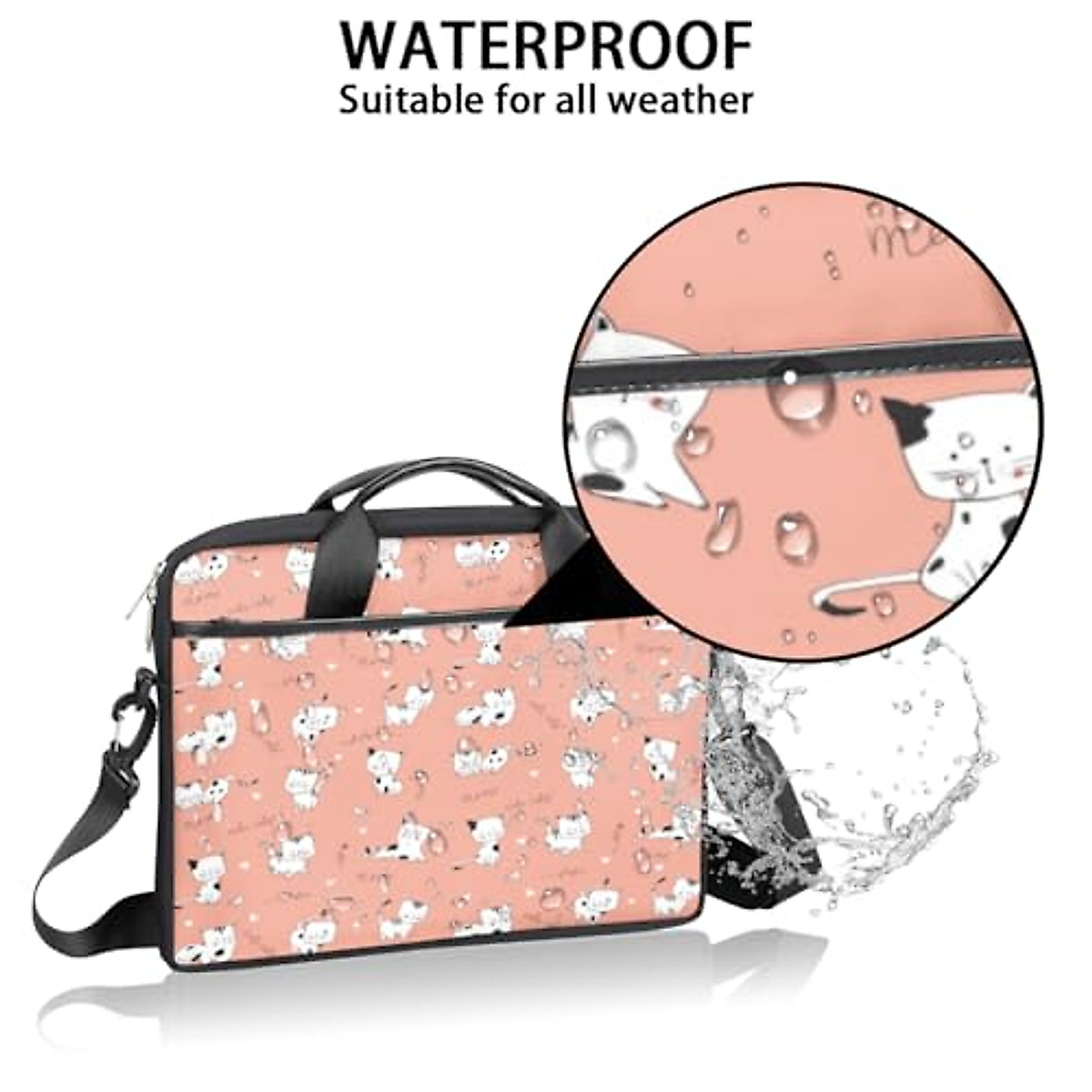 Leaves Cats Laptop Computer Bag Waterproof Shoulder Messenger Bag 13-15 inch Durable Laptop Tote Bag with Shoulder Strap Handle Lightweight Crossbody Briefcase