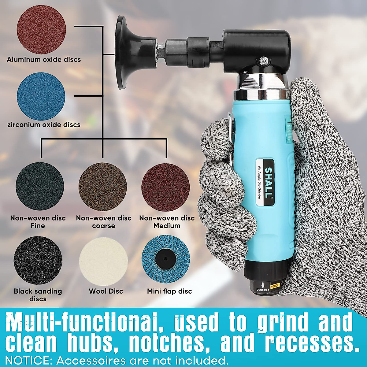SHALL Air Die Grinder, 1/4" Pneumatic Right Angle Die Grinder, 1/4" & 1/8" Collets, Air Connector, Lubricant and Chuck Key Included, for Grinding, Polishing, Deburring, Engraving and Rust Removal