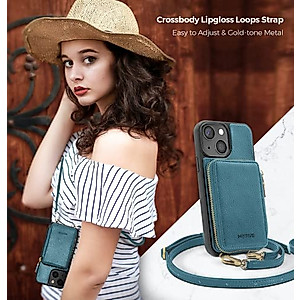MOTIVE for iPhone 14 Plus Wallet Case Designed in New York, Crossbody Phone Case for Apple iPhone, Zipper Purse Case Wallet with RFID Blocking Card Holder | 6.7" Color Blue Teal - Fancy Series