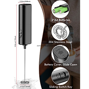 Homradise Electric Milk Frother Handheld, Coffee Frother Battery Operated Foam Maker Frother for Coffee, Frappe, Latte, Matcha, Protein Powder-Black