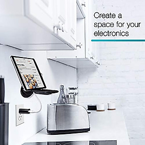 Tech Caddy Floating Wall Shelf, Wall Outlet Shelf Holder, Charging Shelf Station for Mobile Phones, Tablets, Google Home, Alexa - Space Saver Tech Shelf, Smart Device Holder, (2-Pack) (Black)