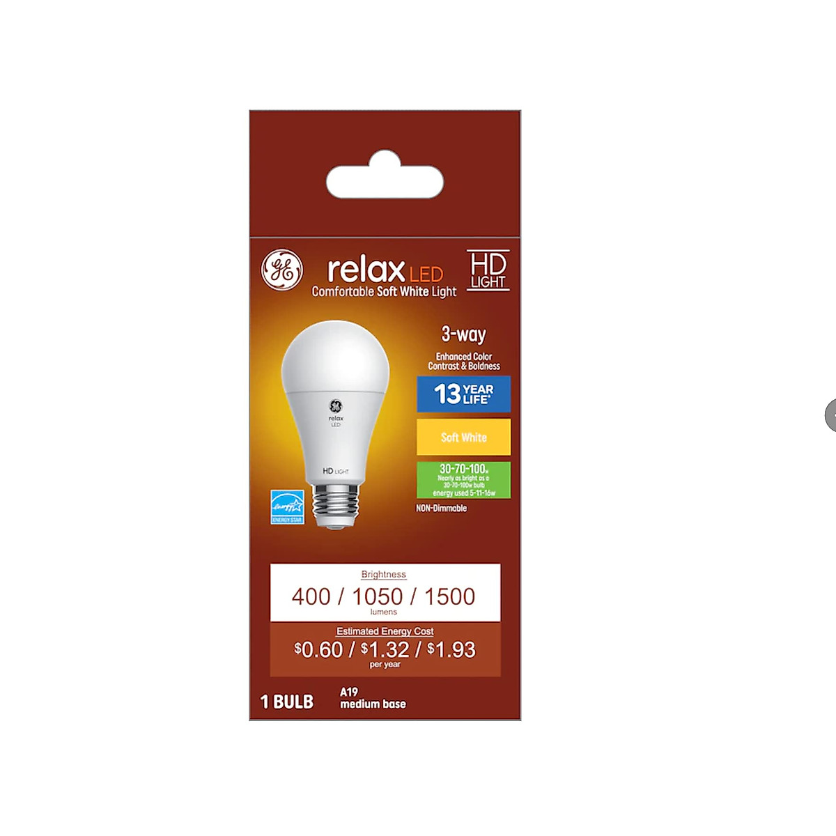 GE Relax LED 3-Way Light Bulb, 5/11/16 Watt, Soft White, A19 Bulb with Medium Base (Pack of 1 ( 5/11/16 Watt)