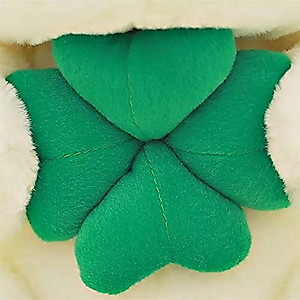 HOUPU Soft Toy - Sitting Lop Eared Rabbit, Easter White Rabbit Stuffed Bunny Animal with Carrot Soft Lovely Realistic Long-Eared Standing Pink Plush Toys (White-Four Leaf,8.6in/22cm)