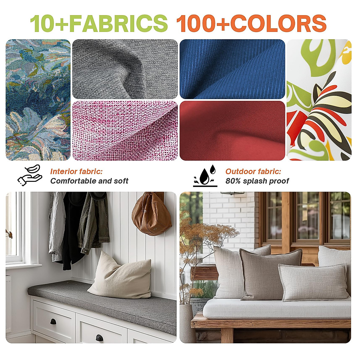 RULAER Custom Outdoor Bench Cushions Bay Window Cushions for Outdoor/Indoor Furniture Patio Chair Cushions Porch Swing Cushions Window Seat Cushions Indoor (Custom Color, Custom Size)