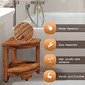 Rose Home Fashion 16.5" Teak Shower Bench, Teak Shower Stool, Corner Shower Bench, Corner Shower Stool, Teak Corner Shower Bench, Teak Shower Seat, Assembly Required